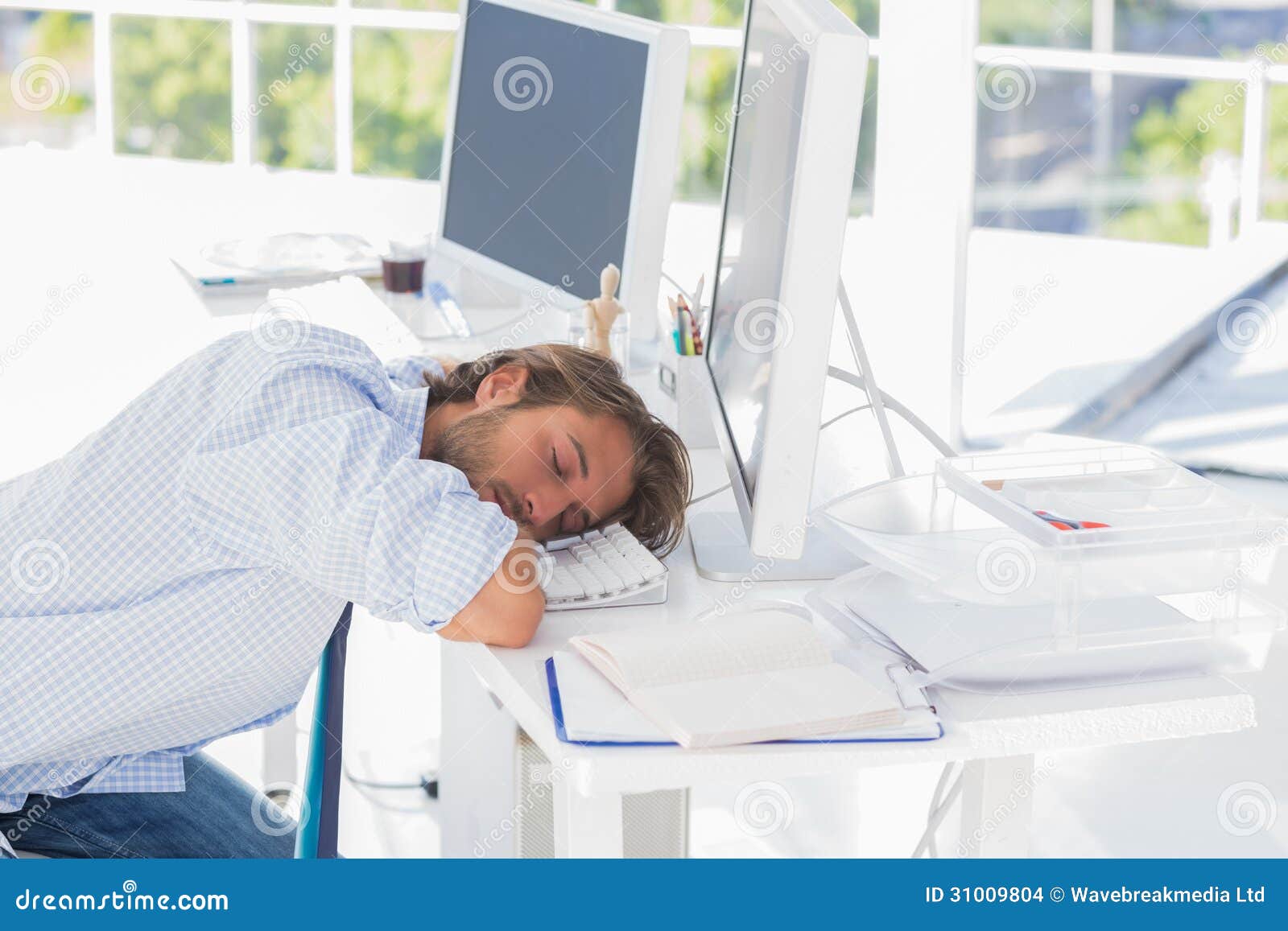 Man asleep at his desk stock photo. Image of asleep, overworked - 31009804