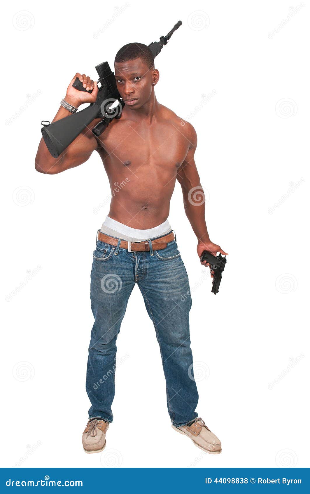 Man with Assault Rifle and Handgun Stock Photo - Image of pistol ...