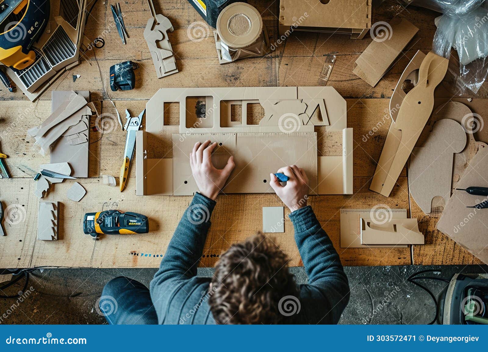 A Man Assembles A Cardboard 3D Model Royalty-Free Stock Photography ...