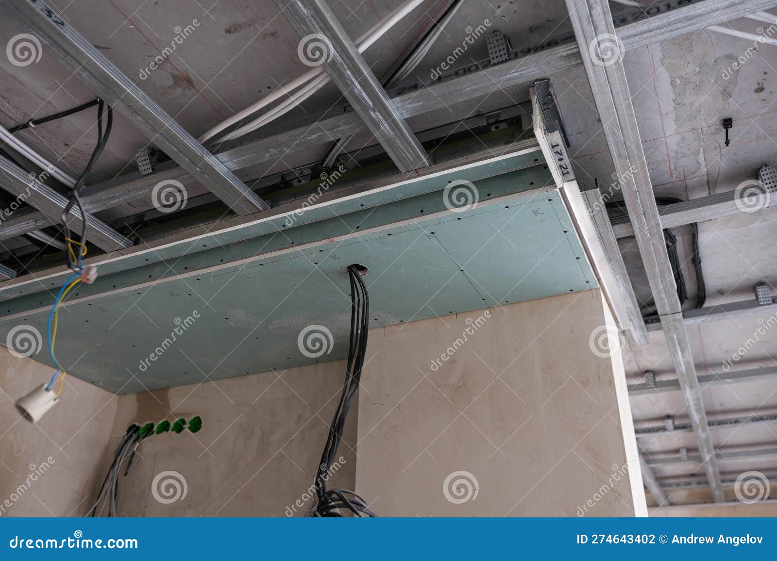 Man Assembles Profile Metal Frame for Plasterboard Ceilings Stock Photo ...