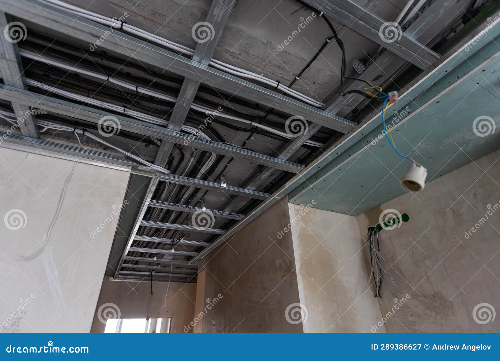 Man Assembles Profile Metal Frame for Plasterboard Ceilings Stock Image ...
