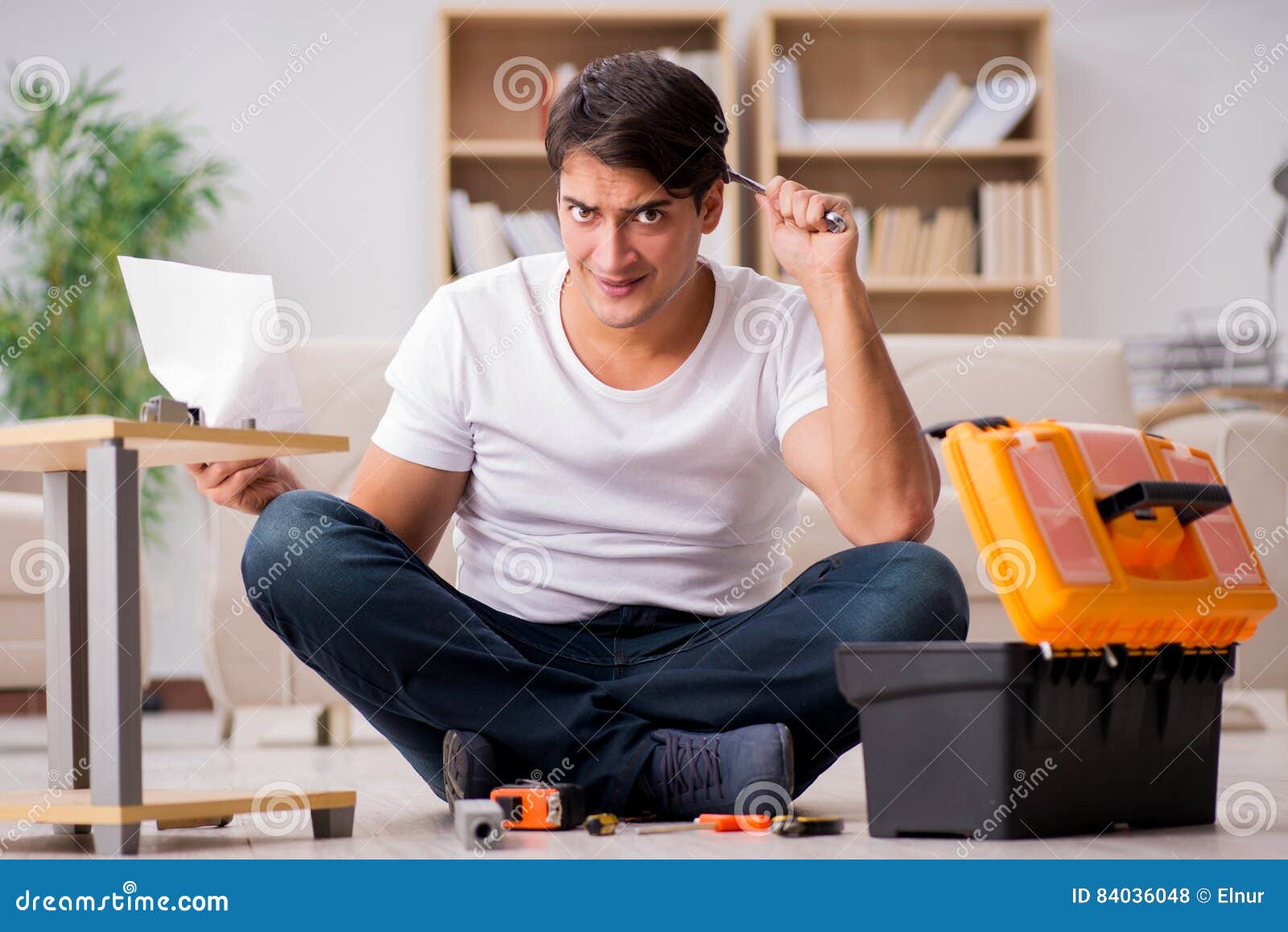 The Man Assembling Shelf at Home Stock Photo - Image of assembly ...