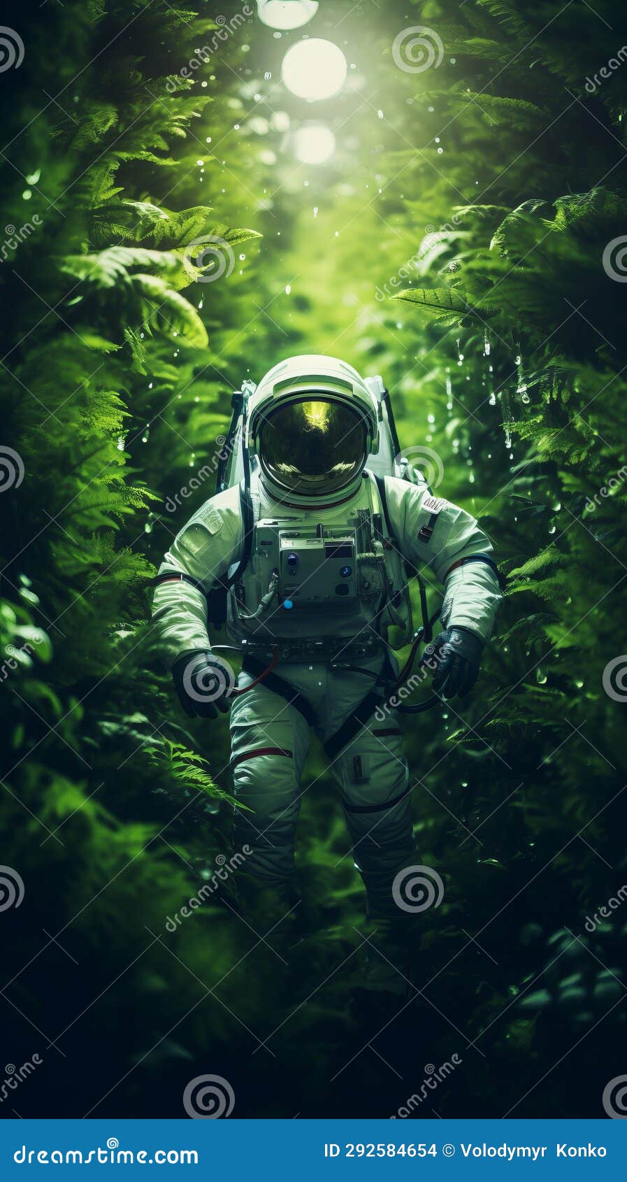 A Man in an Astronaut Suit Walking through a Forest Stock Illustration ...
