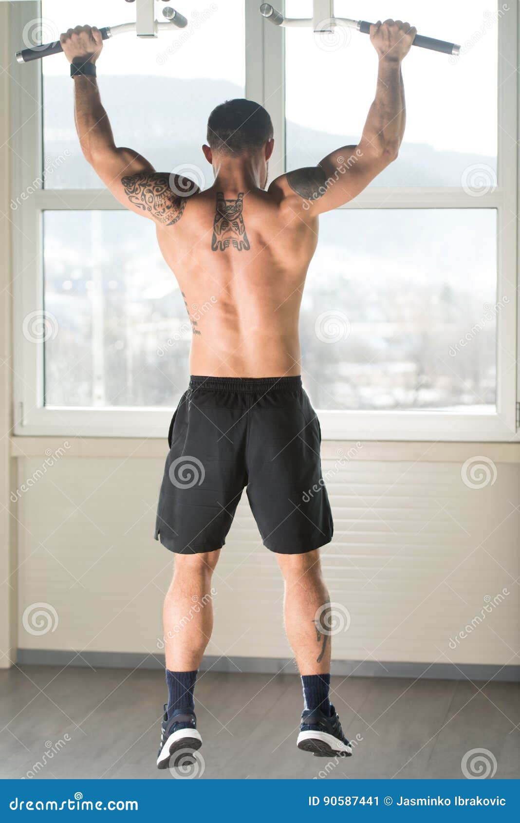 Bodybuilder Doing Pull Ups Best Back Exercises Stock Image - Image of ...