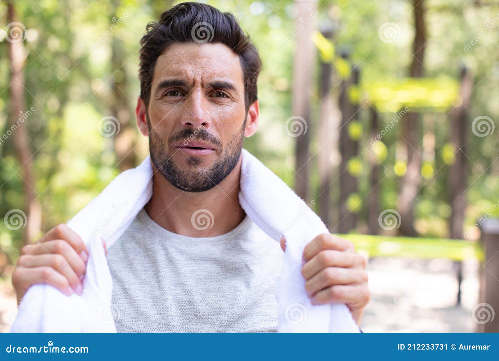 Man Athlete with Towel after Running Outdoor Stock Image - Image of ...