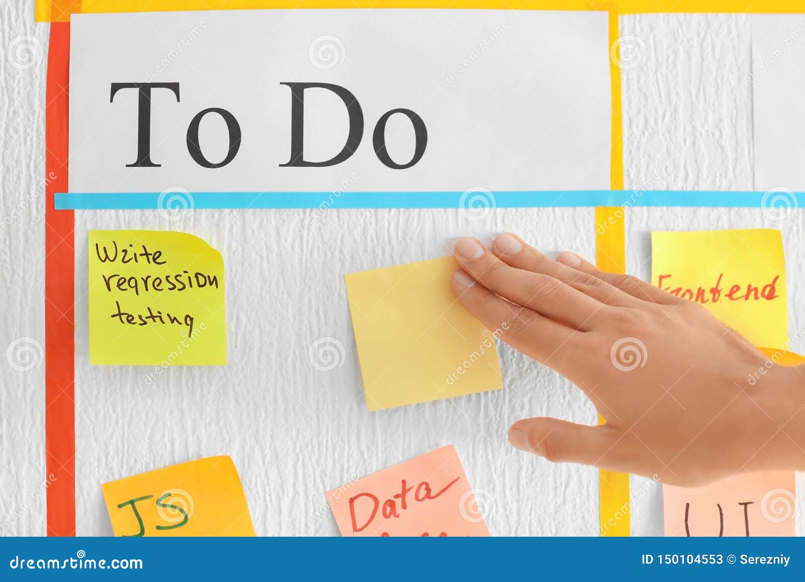 Man Attaching Sticky Note To Scrum Task Board in Office Stock Image ...