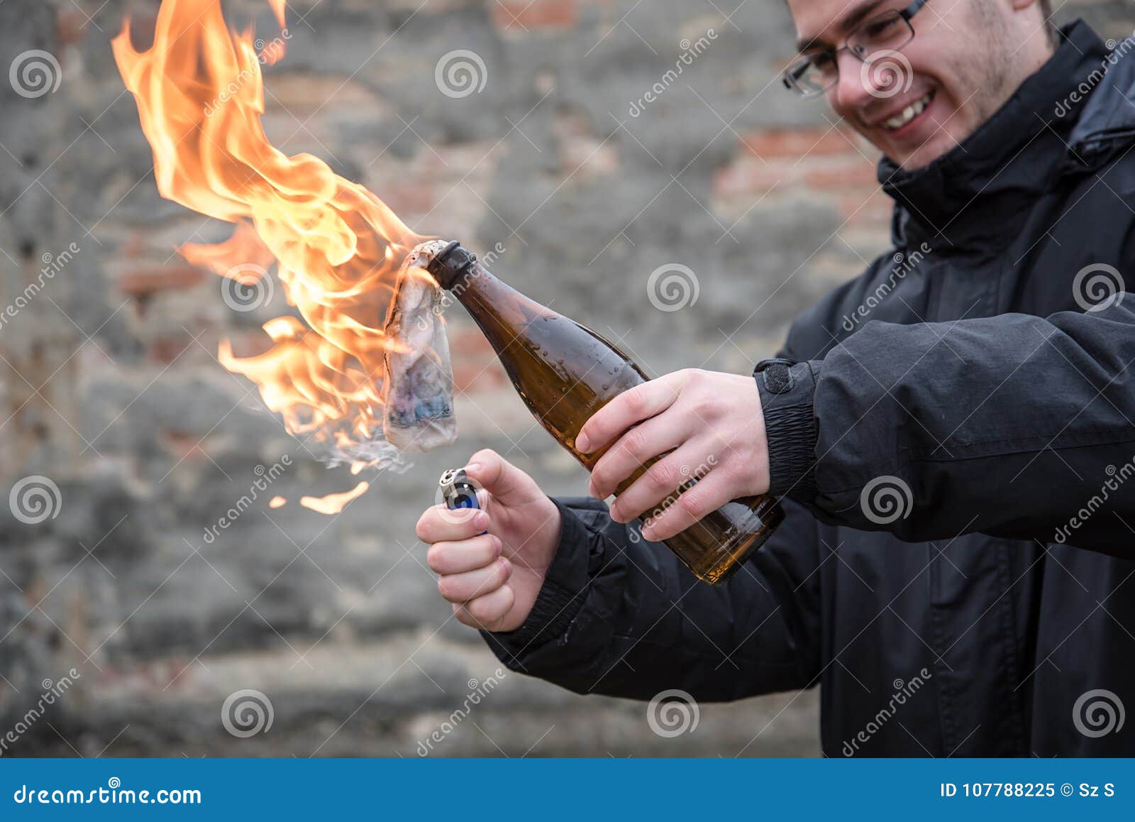 Man Attack with Molotov Cocktail Stock Image - Image of explosion ...