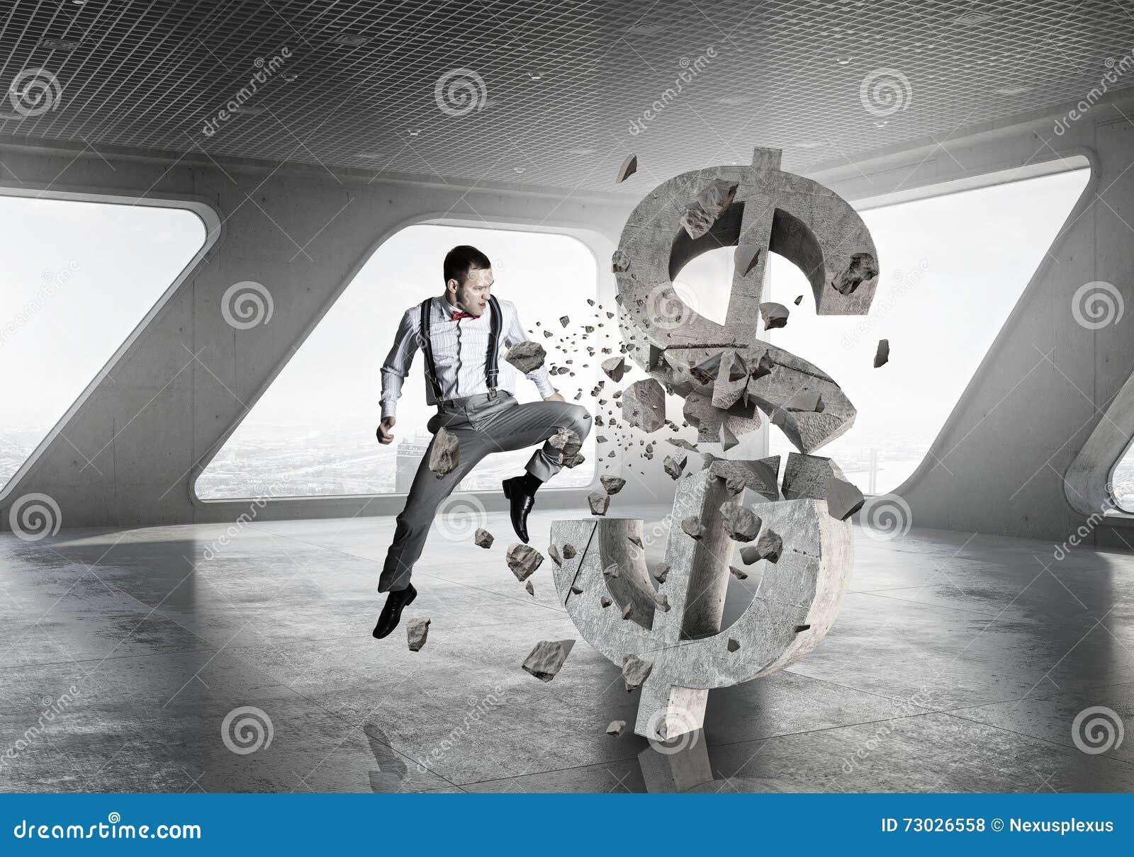 Man Attacking Dollar Symbol Stock Photo - Image of freedom, concrete ...
