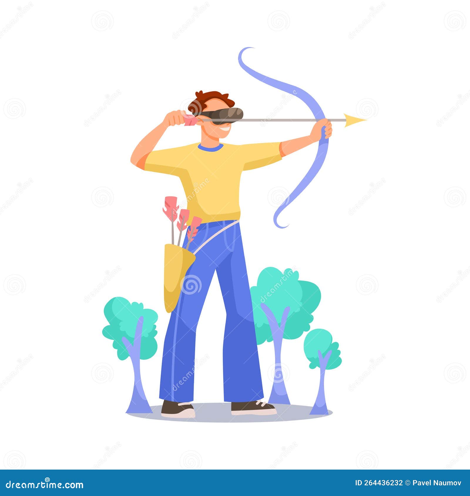 Man in Augmented Reality Glasses Shooting with Bow and Arrow Vector ...