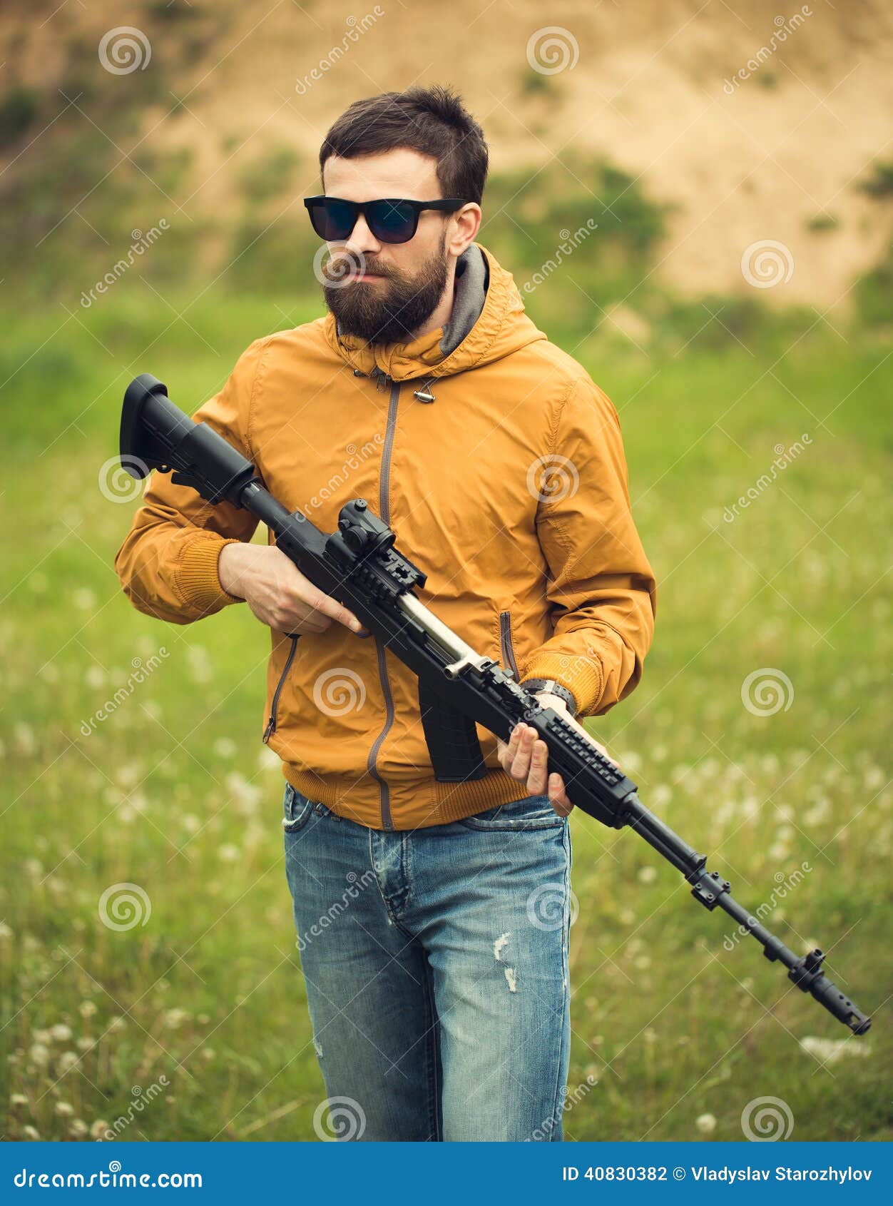 A Man with an Automatic Rifle Stock Photo - Image of armed, stalker ...