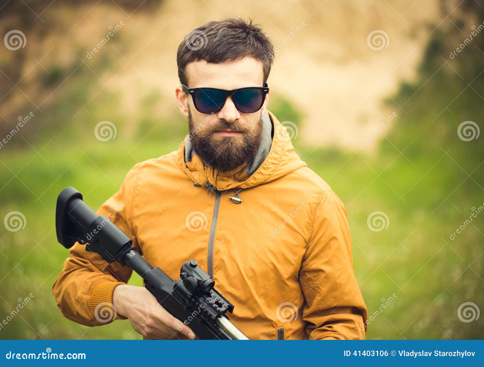 A Man with an Automatic Rifle Stock Photo - Image of outdoors, military ...