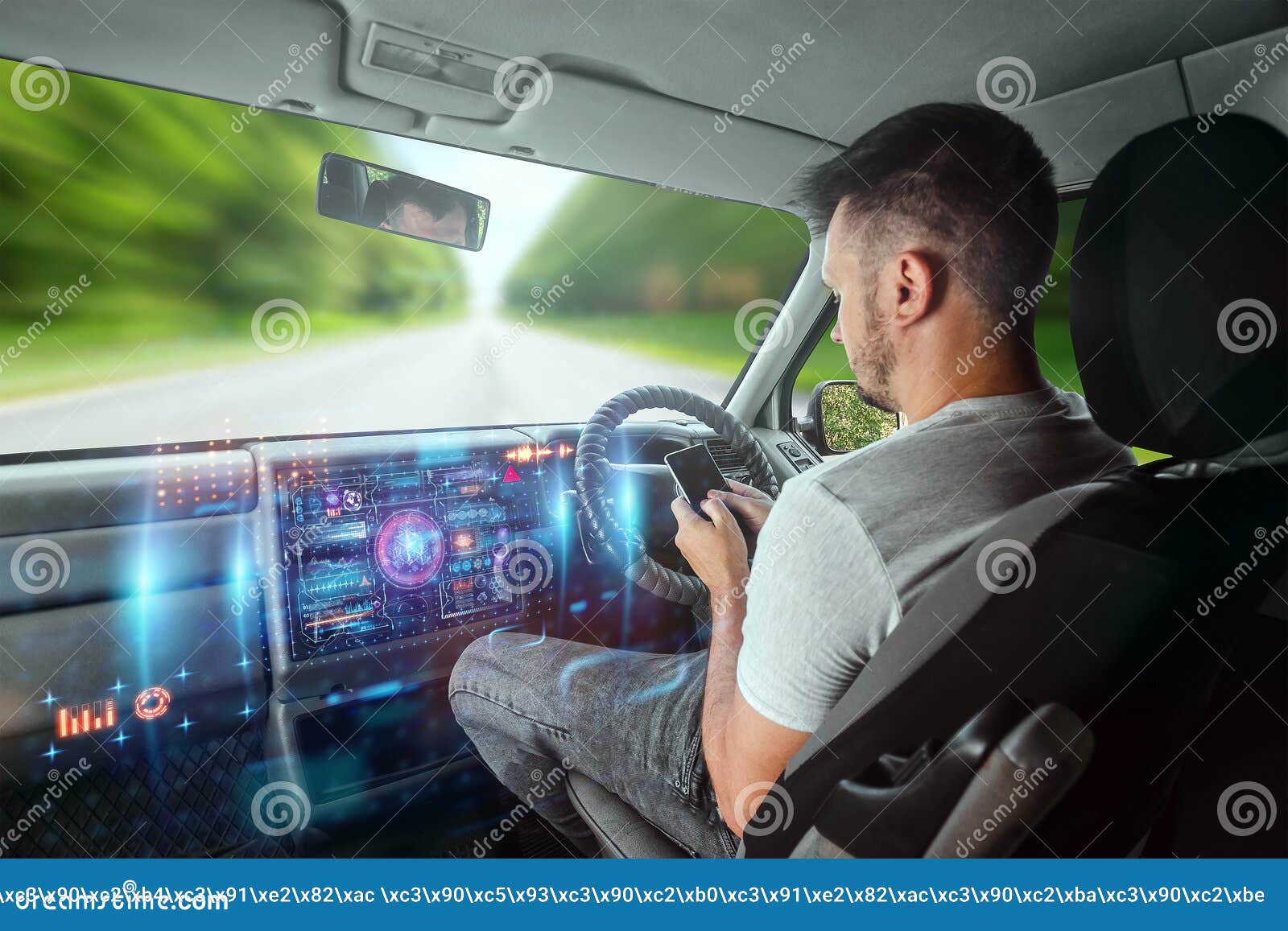 A Man in an Autonomous Car. Self-driving Stock Photo - Image of auto ...