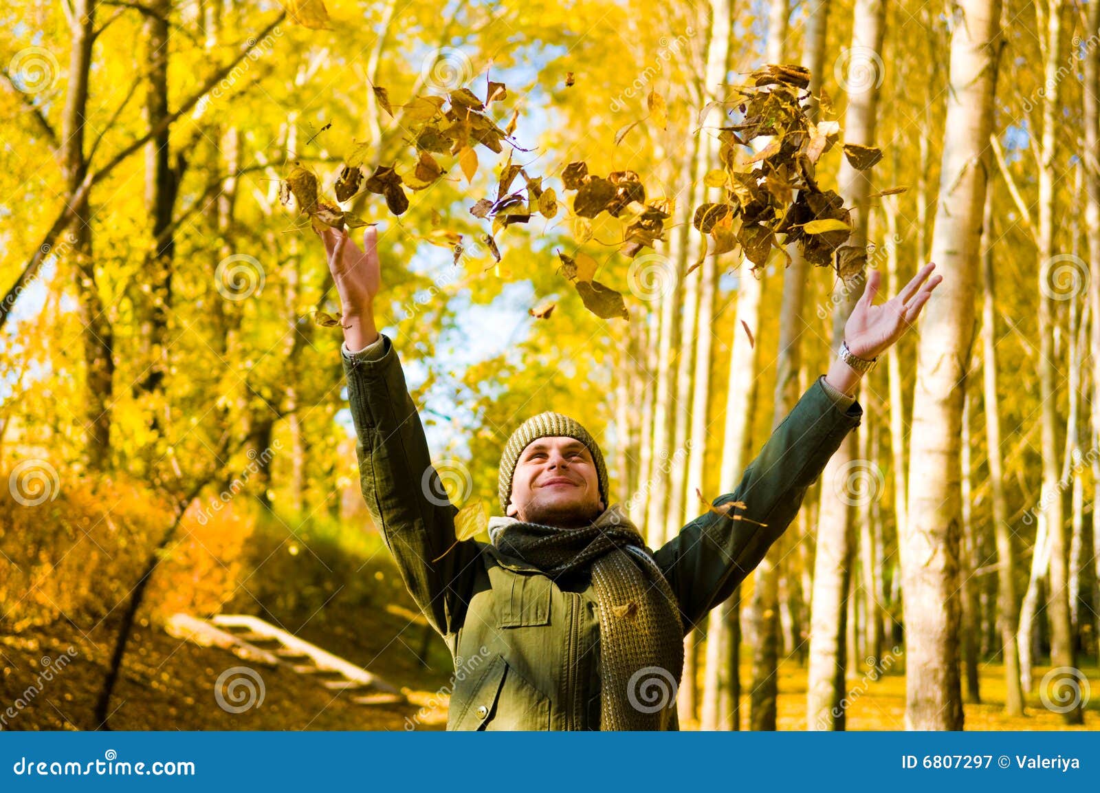 Man and autumn leaves . stock image. Image of chill, activity - 6807297