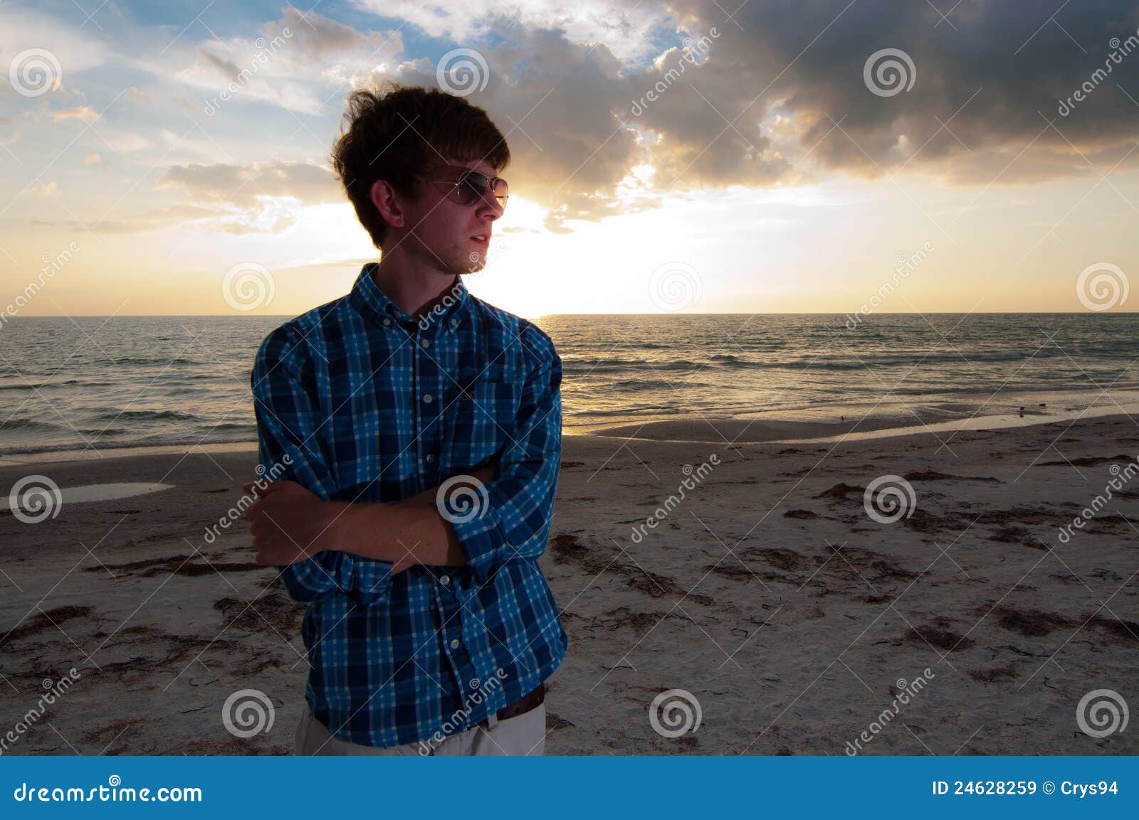 Man with Aviators on Beach stock image. Image of looking - 24628259