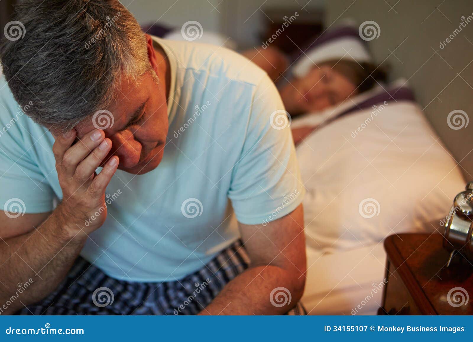 Man Awake in Bed Suffering with Insomnia Stock Image - Image of male ...