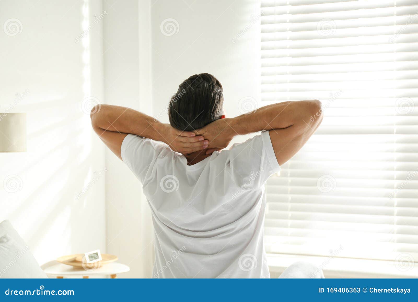 Man Awakening on Bed at Home. Lazy Morning Stock Image - Image of dream ...