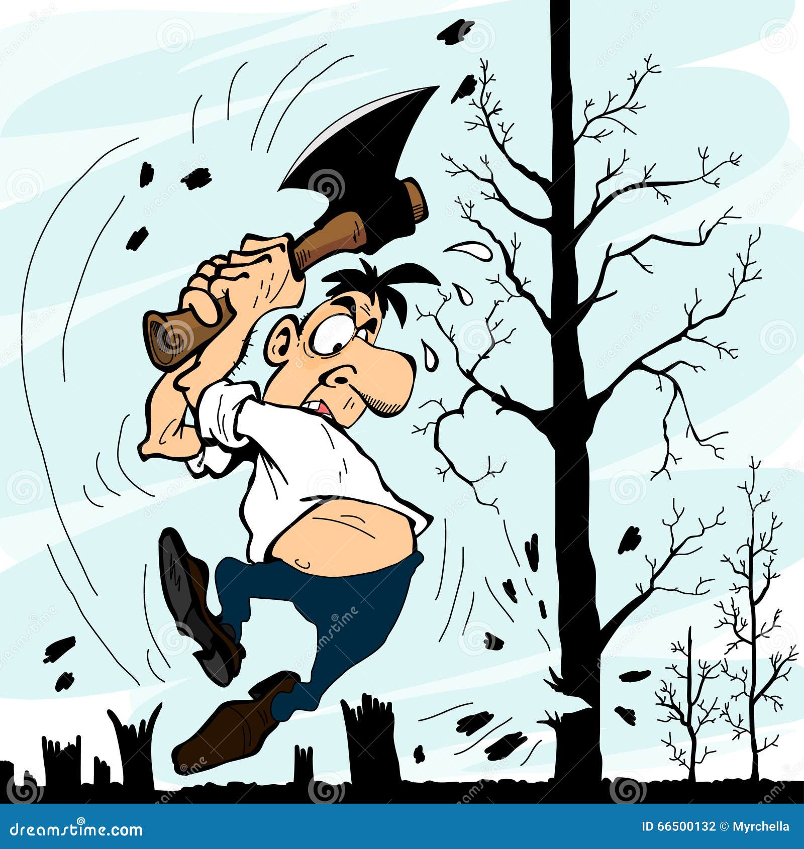 Man with an Ax Chopping Trees Stock Vector - Illustration of drawing ...