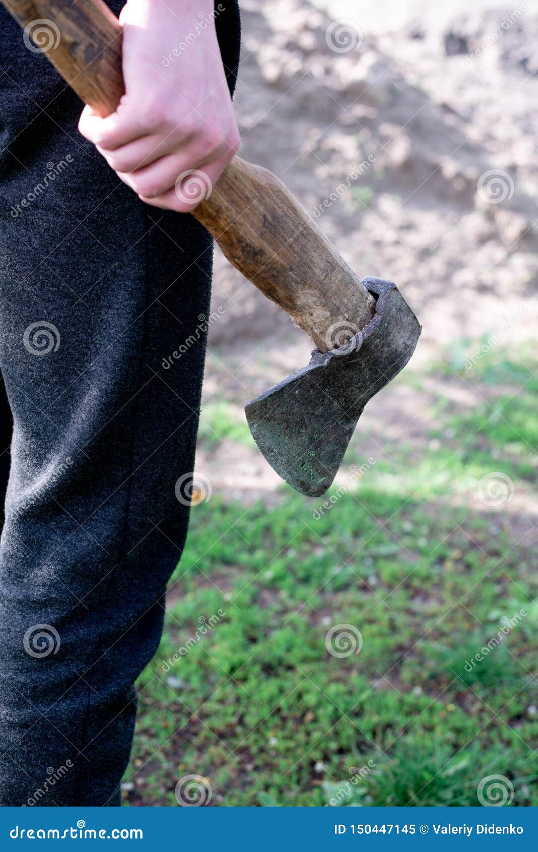 A Man with an Ax in His Hands. Stock Image - Image of equipment, garden ...