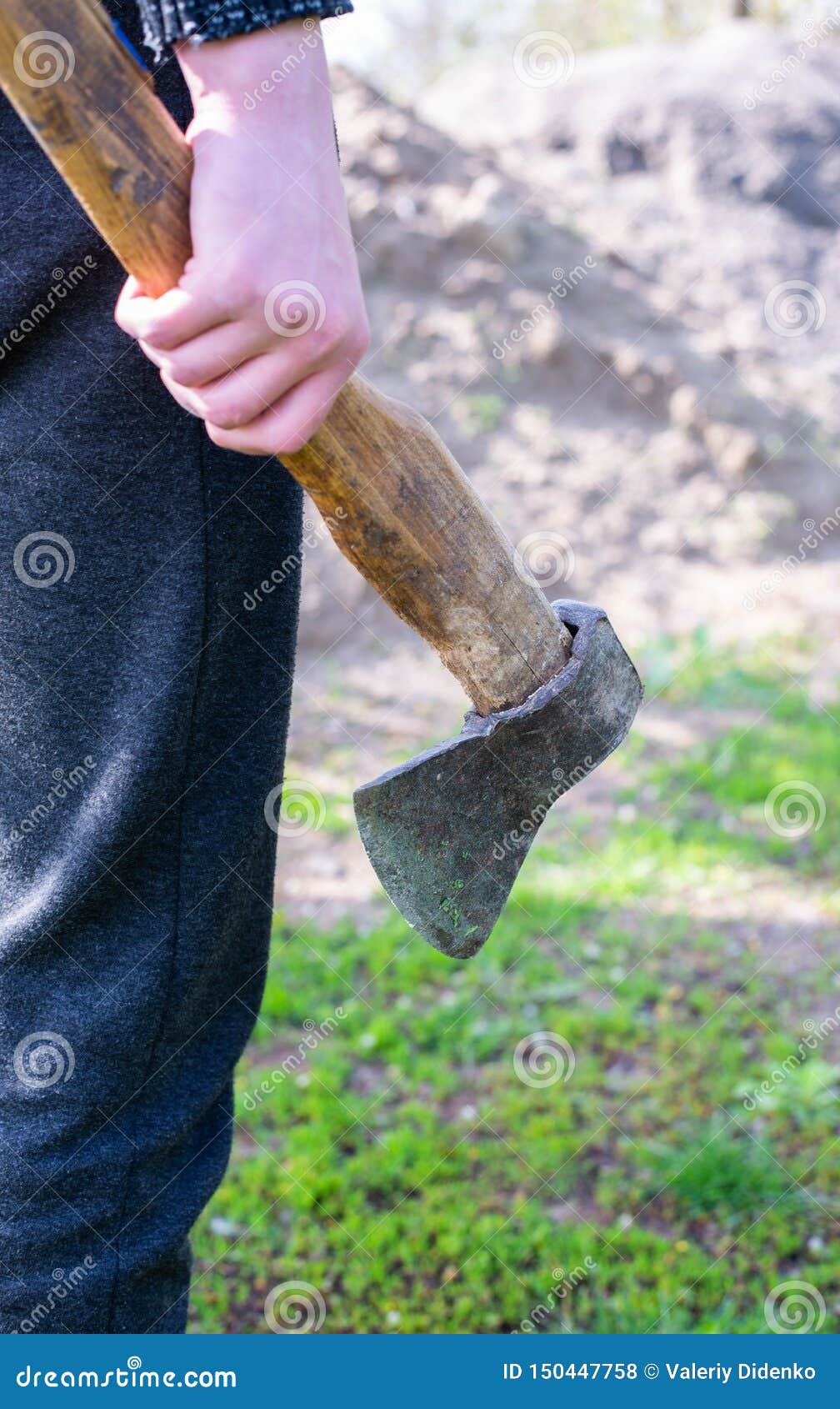 A Man with an Ax in His Hands. Stock Photo - Image of field, farm ...