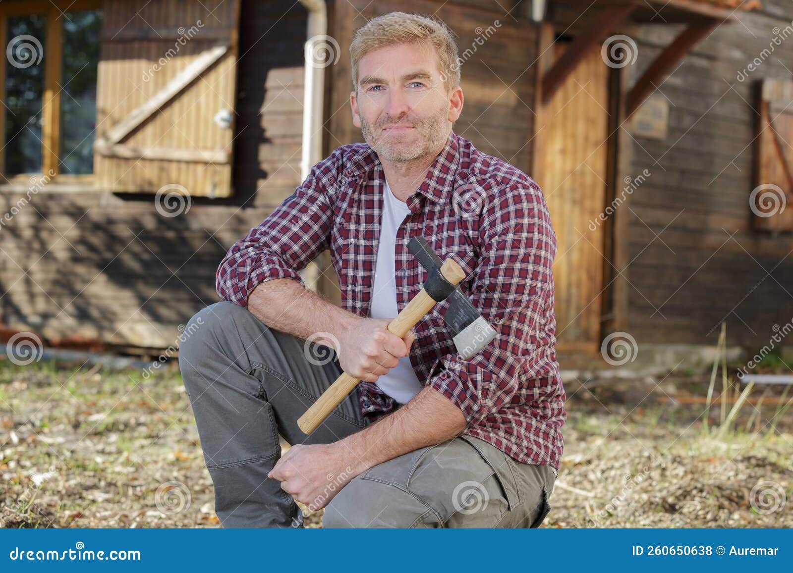 Man with axe stock photo. Image of grass, model, greengrass - 260650638