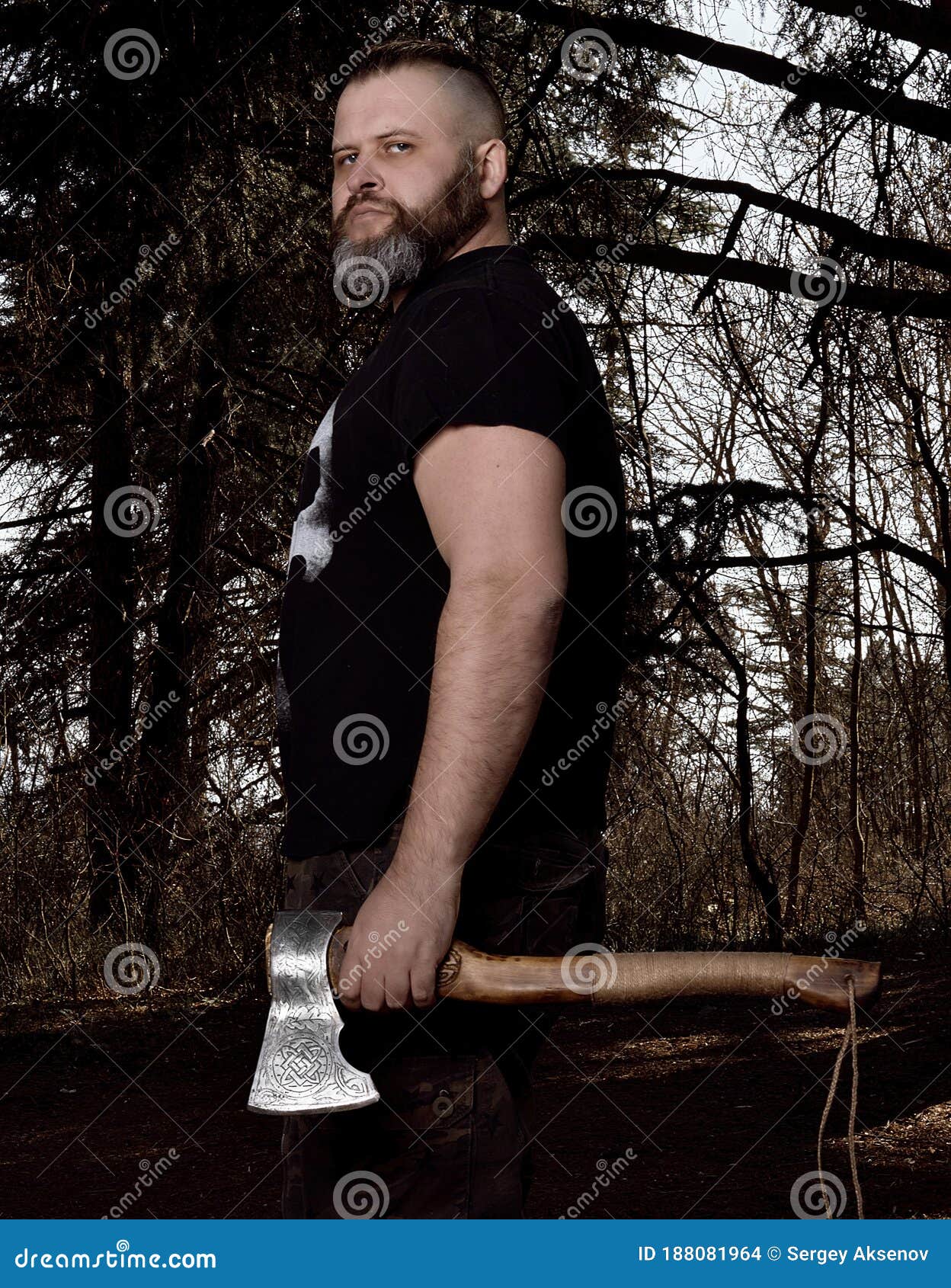 A Man with a Axe in a Forest Stock Photo - Image of person ...