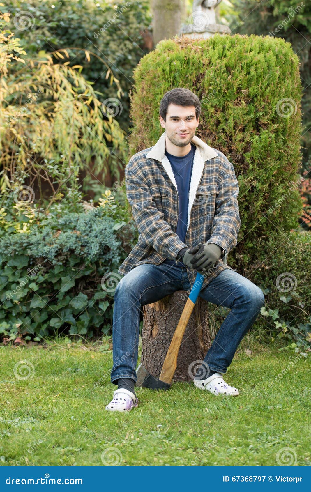 Man with axe stock image. Image of relax, stump, outdoor - 67368797