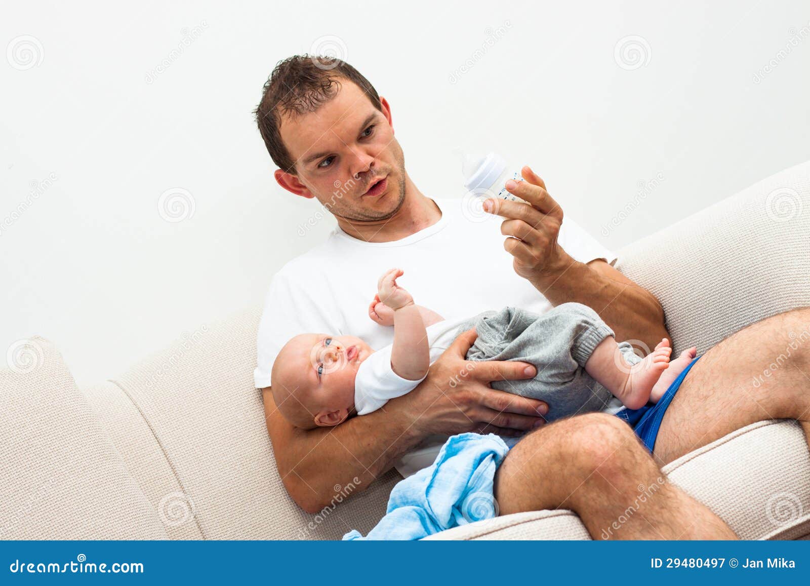 Man babysitting stock image. Image of happy, infant, home - 29480497