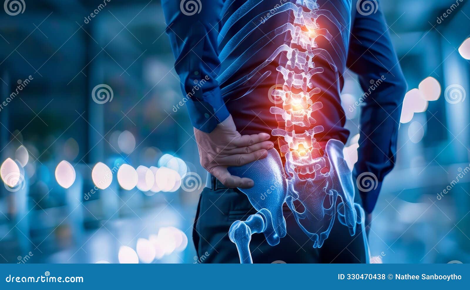 Man with Back Pain and Spine Visualization Stock Illustration ...
