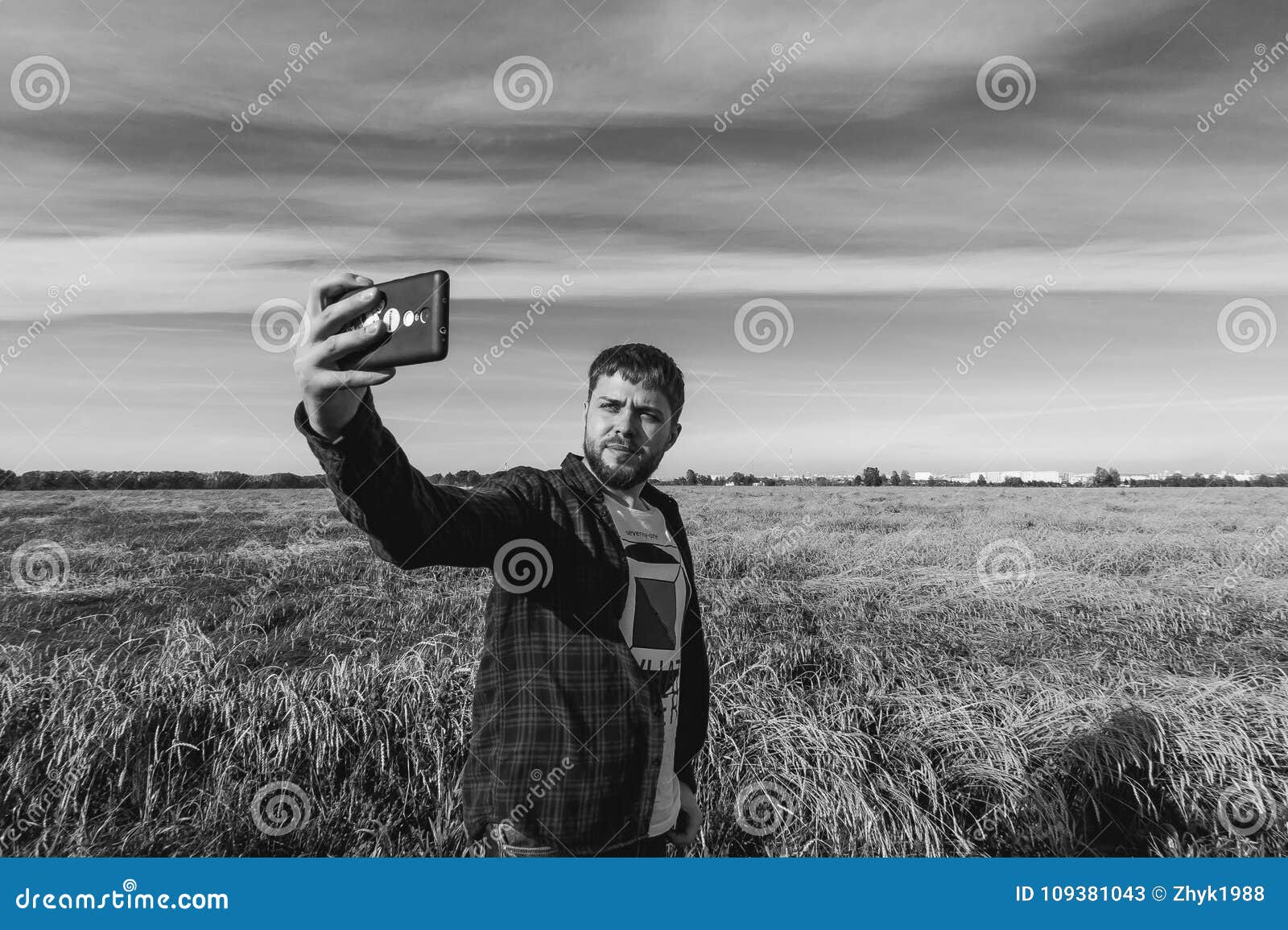 Man on a Background of Landscape Fields Stock Image - Image of ...