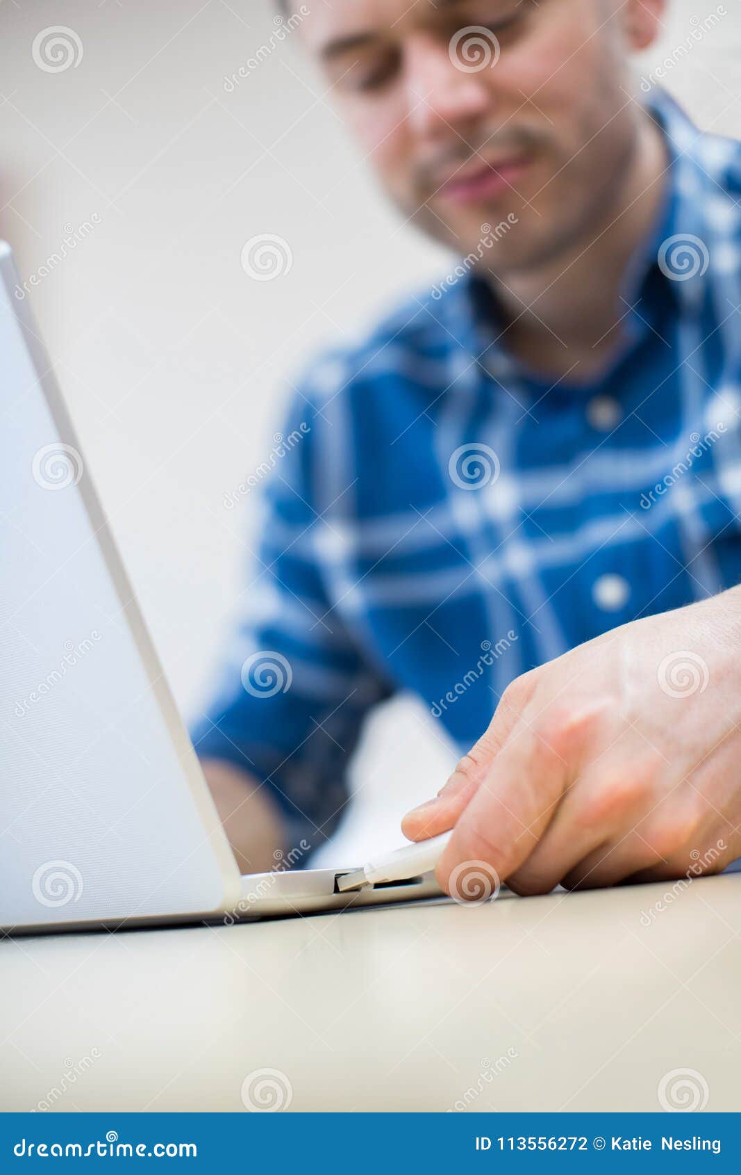 Man Backing Up Computer Data Onto Memory Stick Stock Photo - Image of ...