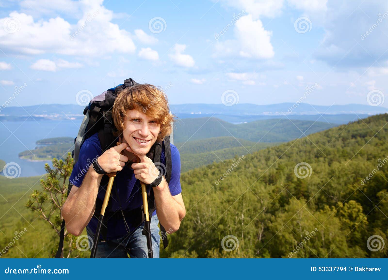 Man with Backpack Hiking in the Mountains Stock Photo - Image of nature ...