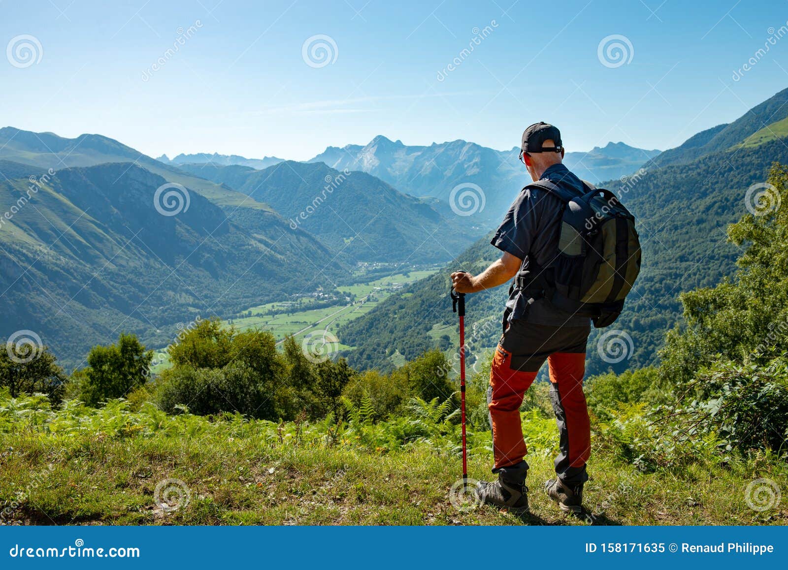 Man with Backpack Hiking in Pyrenees Mountains Stock Image - Image of tourism, french: 158171635