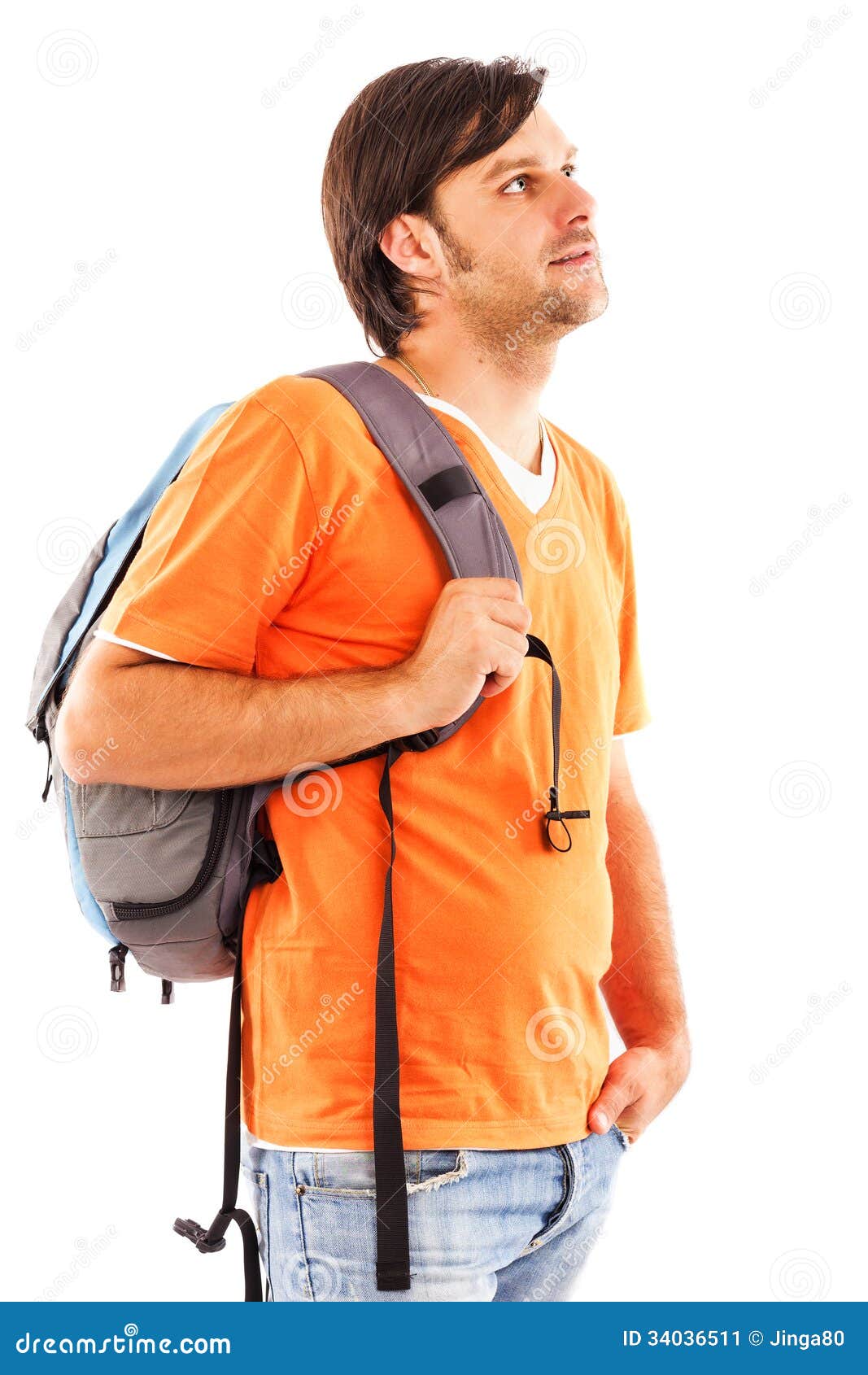 Man with backpack stock image. Image of hands, rucksack - 34036511