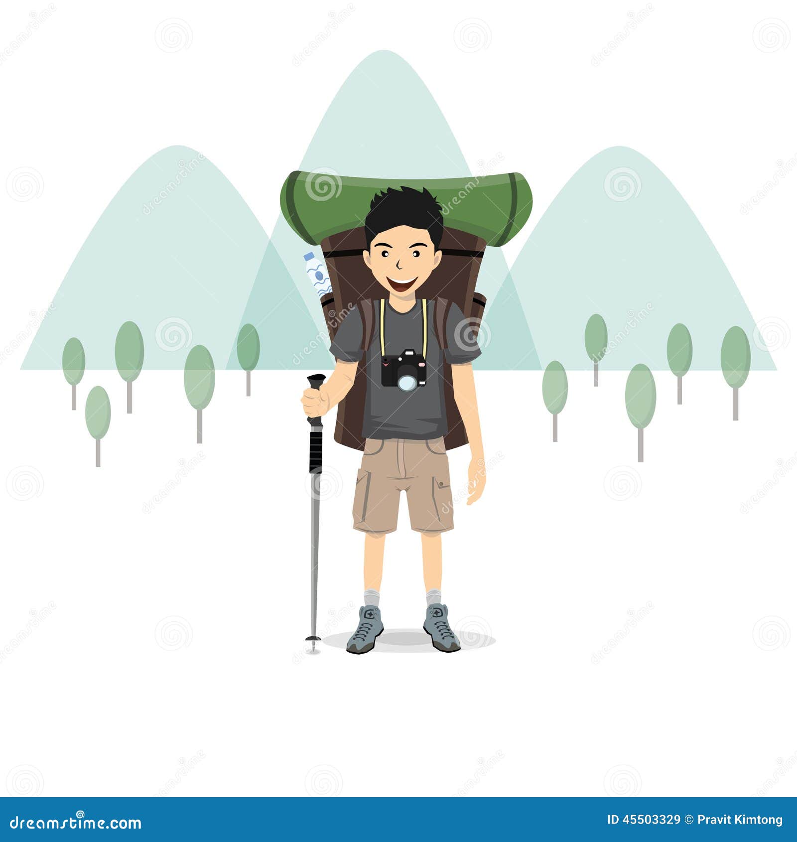 Man with a Backpack and Mountain, Vector Illustration Stock Vector ...