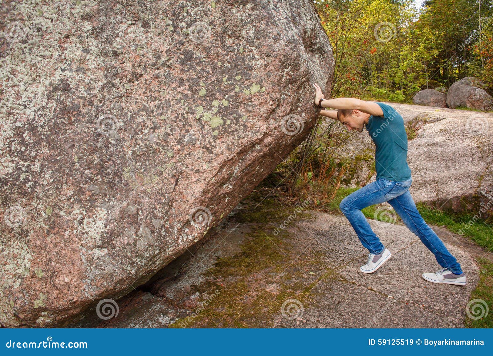 Man with Backpack Pushing a Huge Stone Stock Image - Image of difficult ... Man with Backpack Pushing a Huge Stone Stock Image - Image of difficult ...