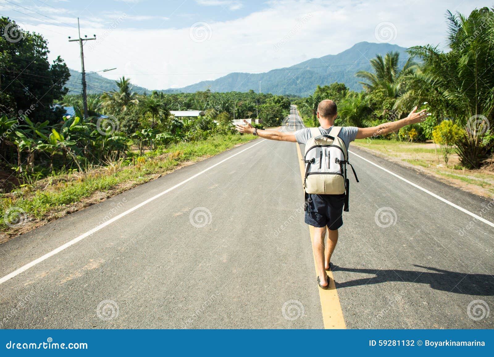 Man with a Backpack Ready To Walk a Long Road Stock Photo - Image of ...