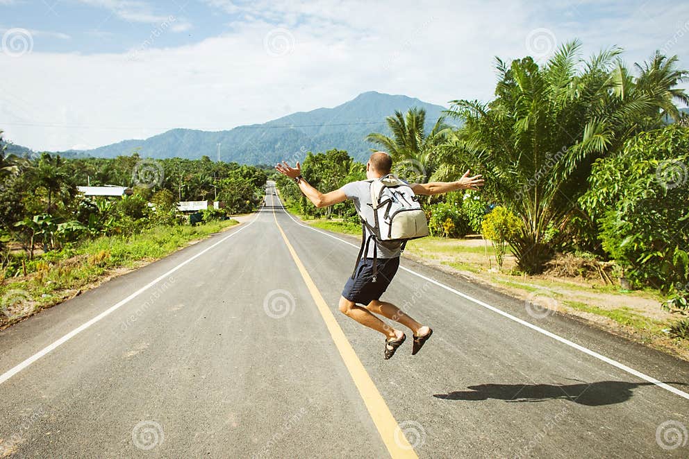 Man with a Backpack Ready To Walk a Long Road Stock Photo - Image of ...