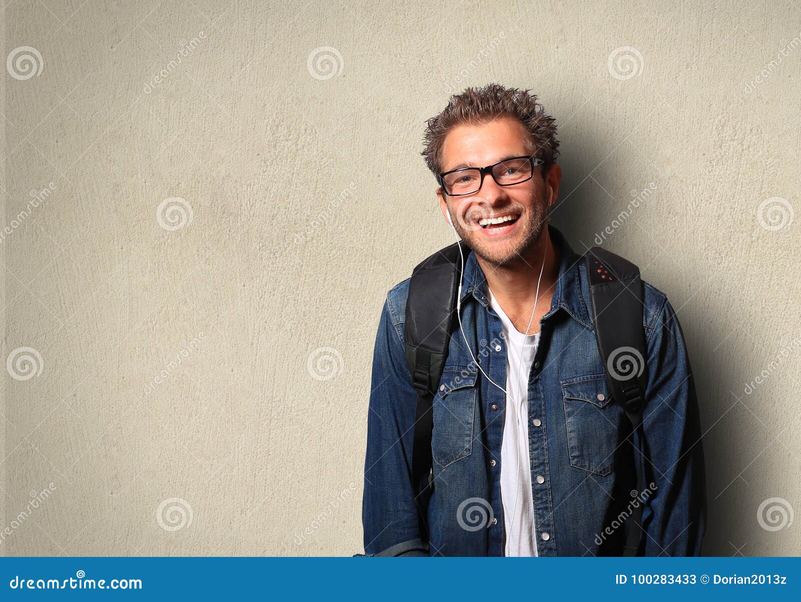 Man with a Backpack is Smiling Stock Image - Image of book, happy ...