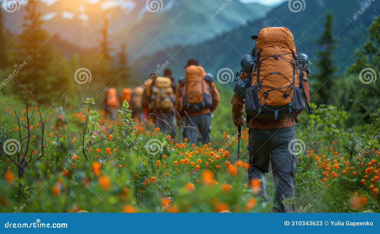 Man Walking Along Stream with Backpack Stock Image - Image of ...