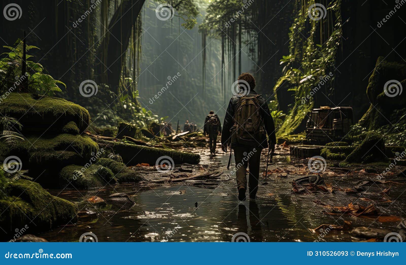 Man Backpacking in Forest stock image. Image of trees - 310526093