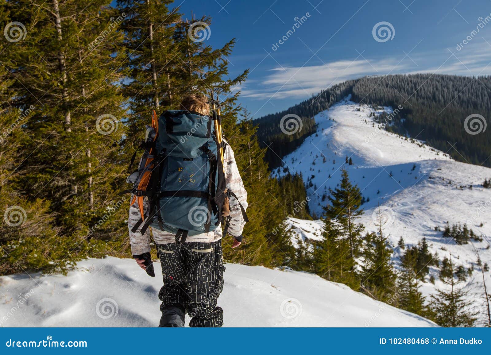 Man is Backpacking in Winter Mountains Stock Photo - Image of mountains ...