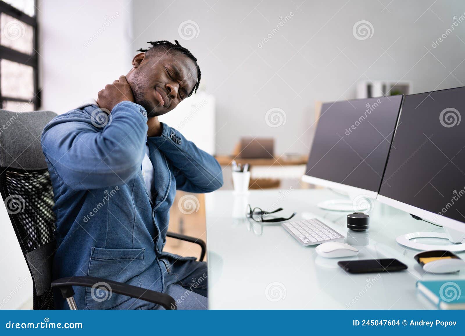 Man with Bad Posture and Ergonomics Stock Photo - Image of spine, black ...