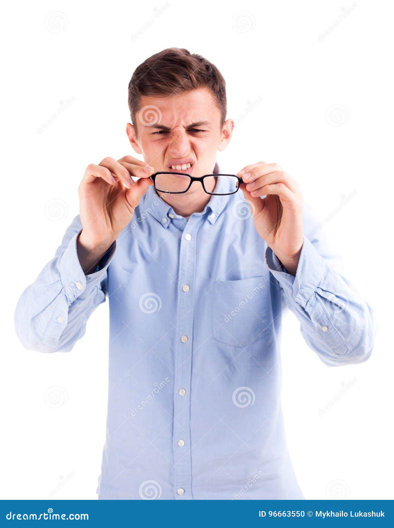 Man with Bad Vision Hold Glasses Stock Photo - Image of male, glasses ...
