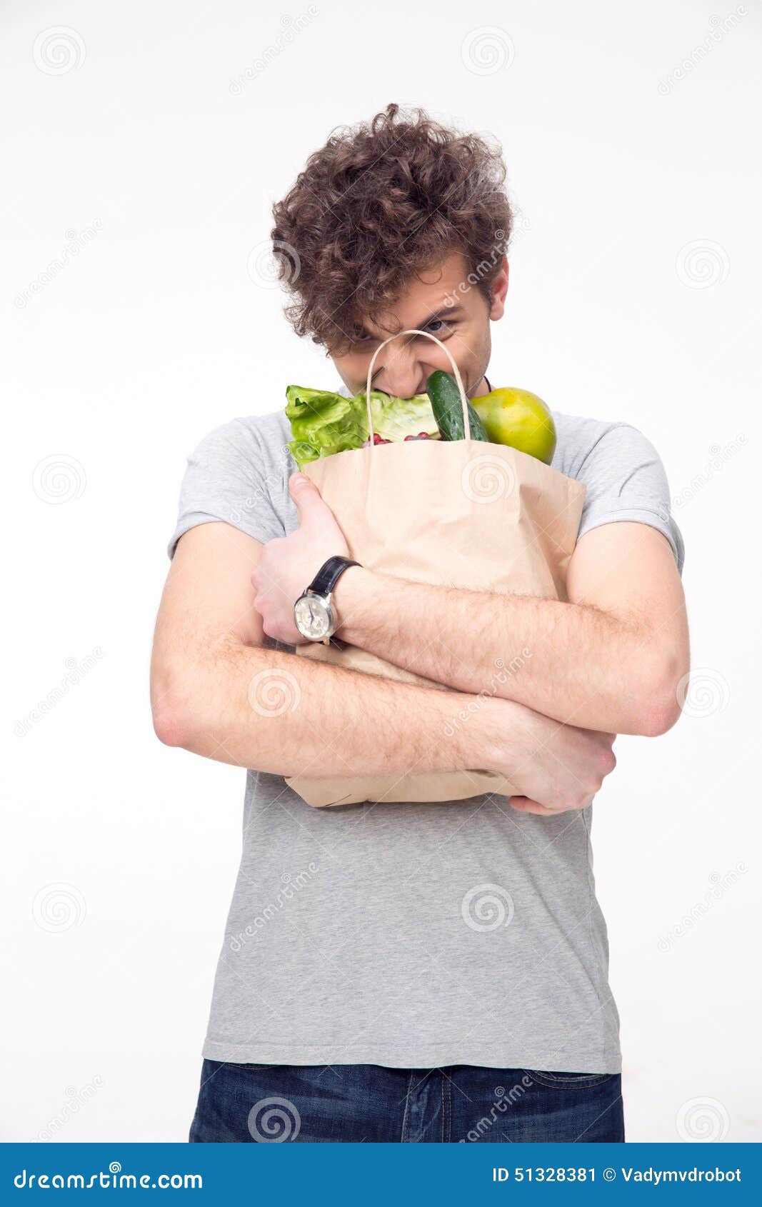 Man with Bag Full of Groceries Stock Image - Image of full, posing ...
