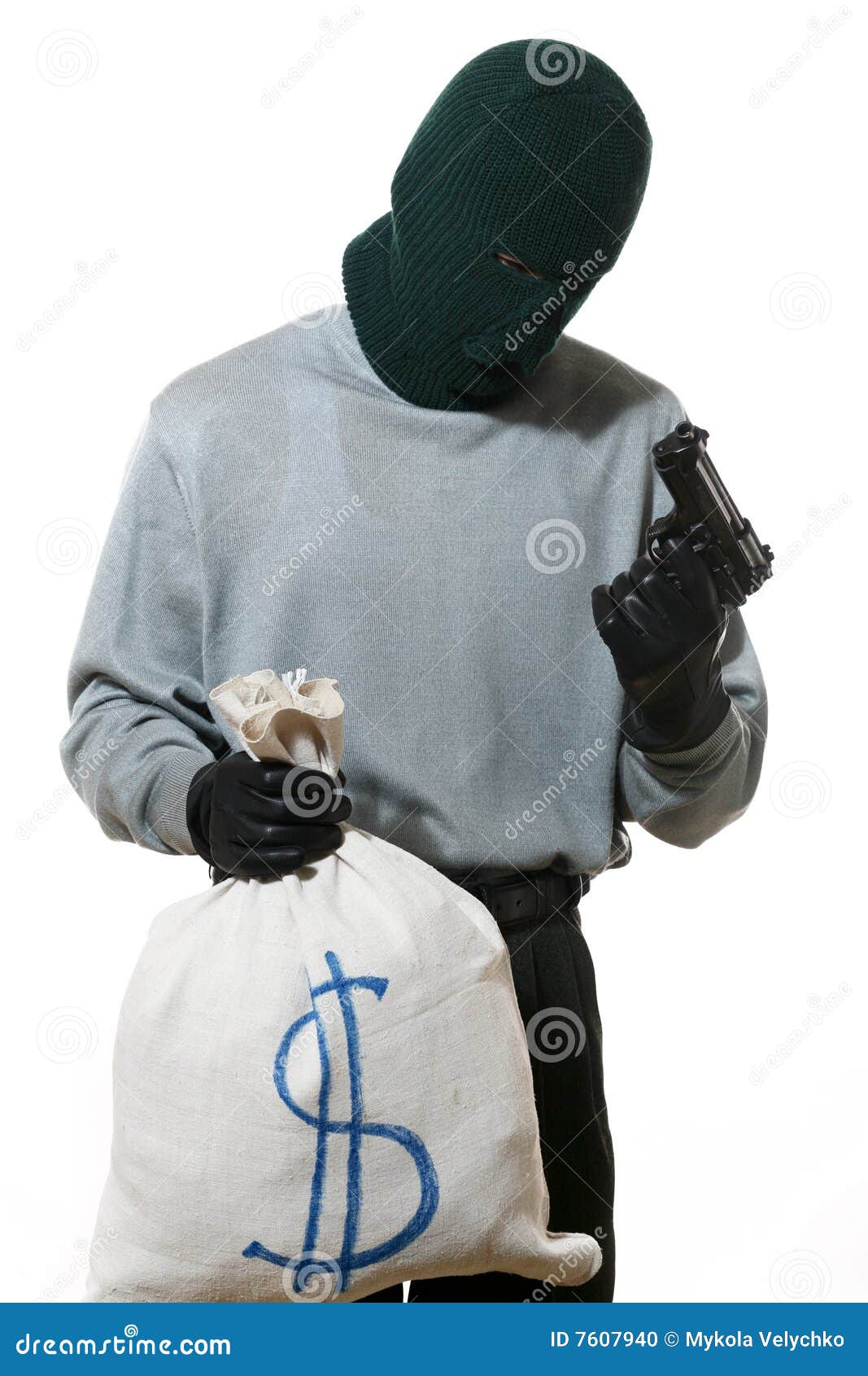 Man with bag and gun stock photo. Image of thief, abundance - 7607940