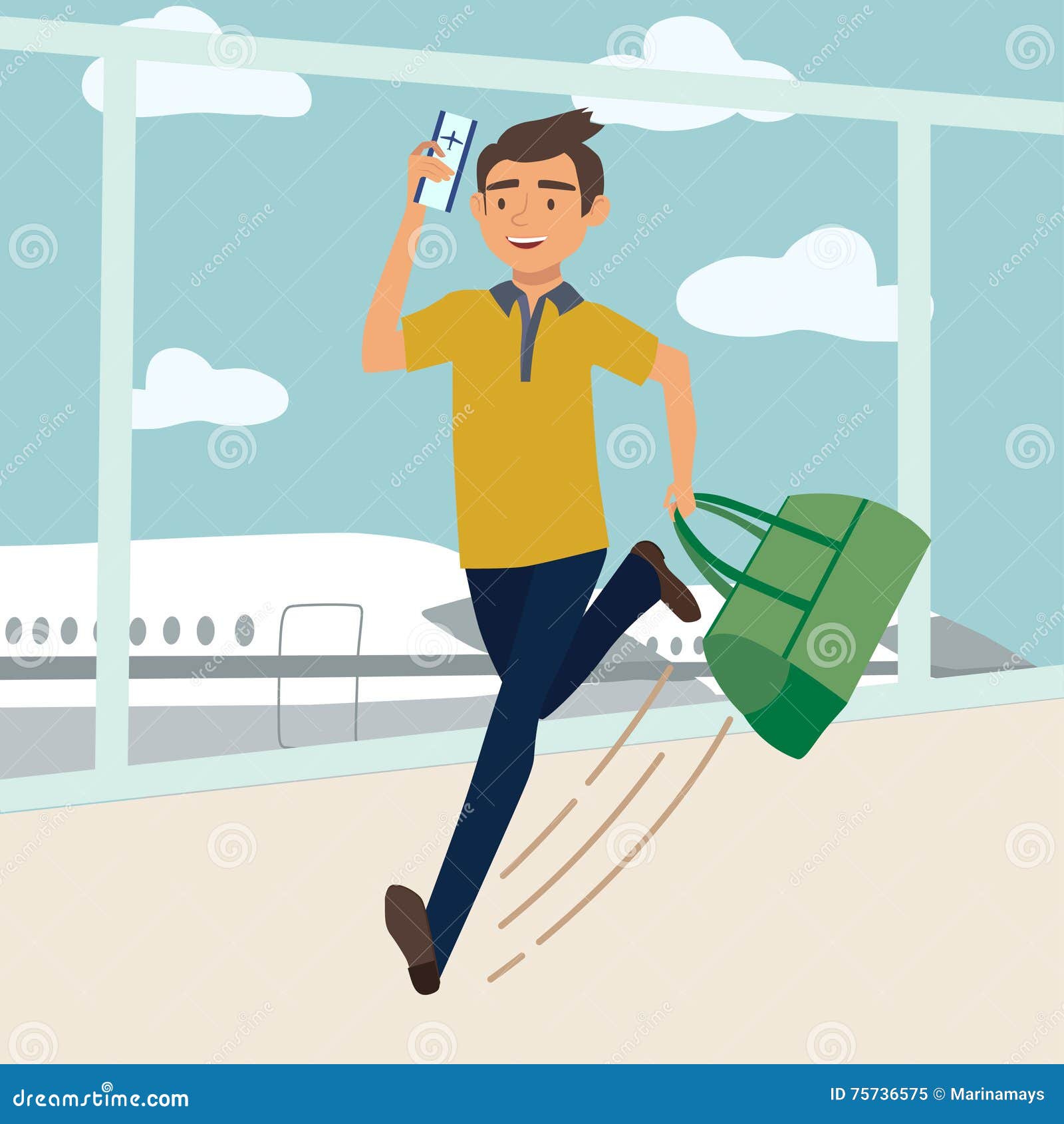 Man with Bag Late for the Plane Stock Vector - Illustration of ...