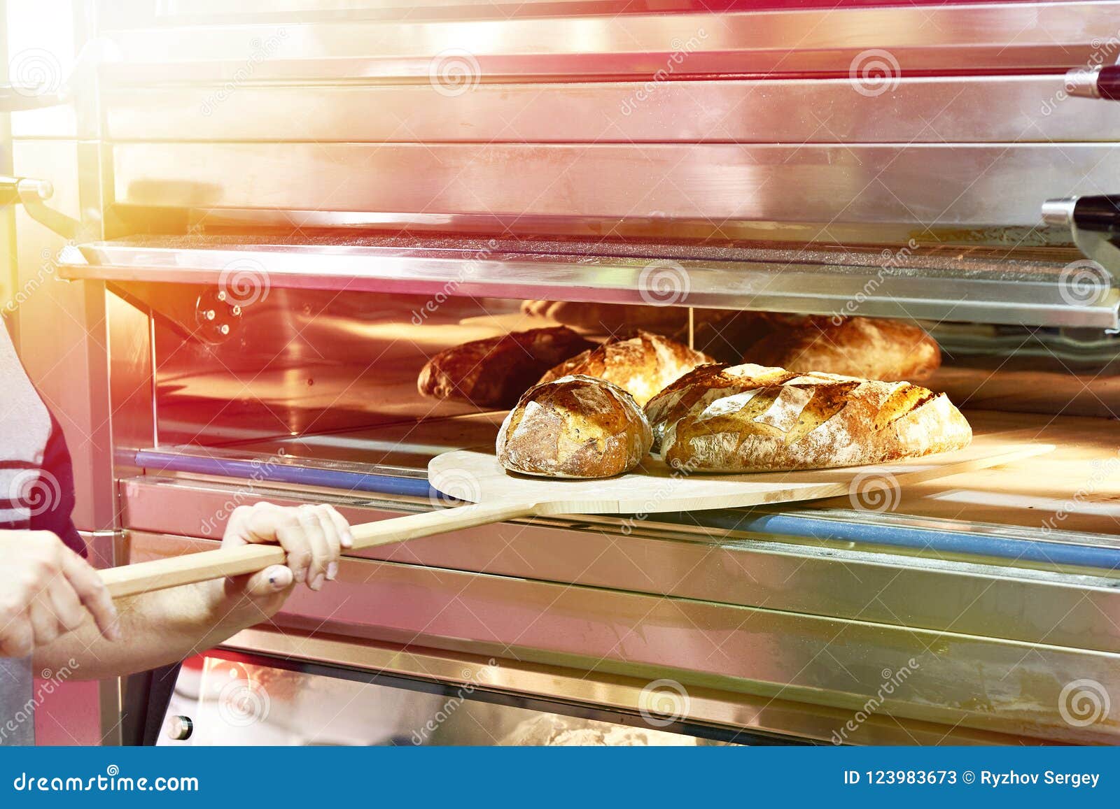 Man is Baking Bread in Oven Stock Image - Image of occupation, food ...
