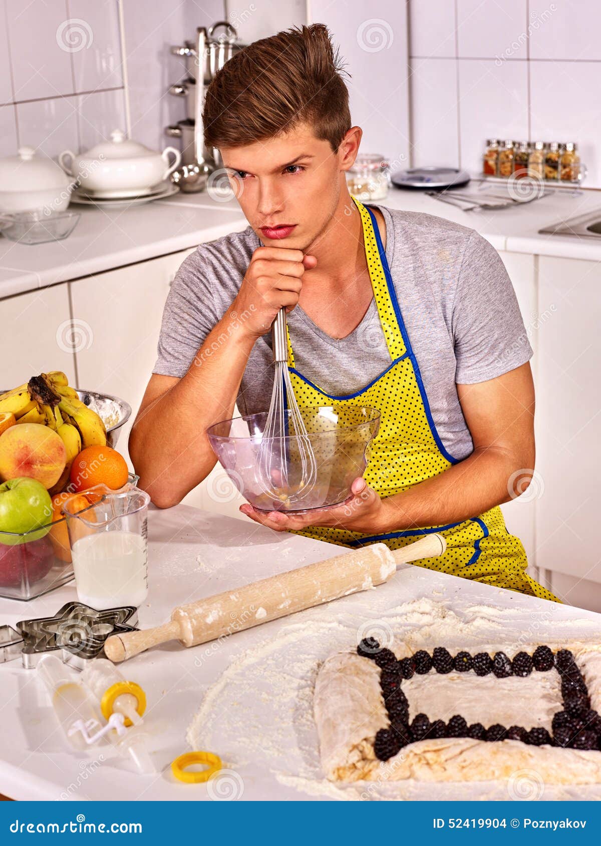 Man Baking Cookies in the Oven Stock Photo - Image of apron, happy ...
