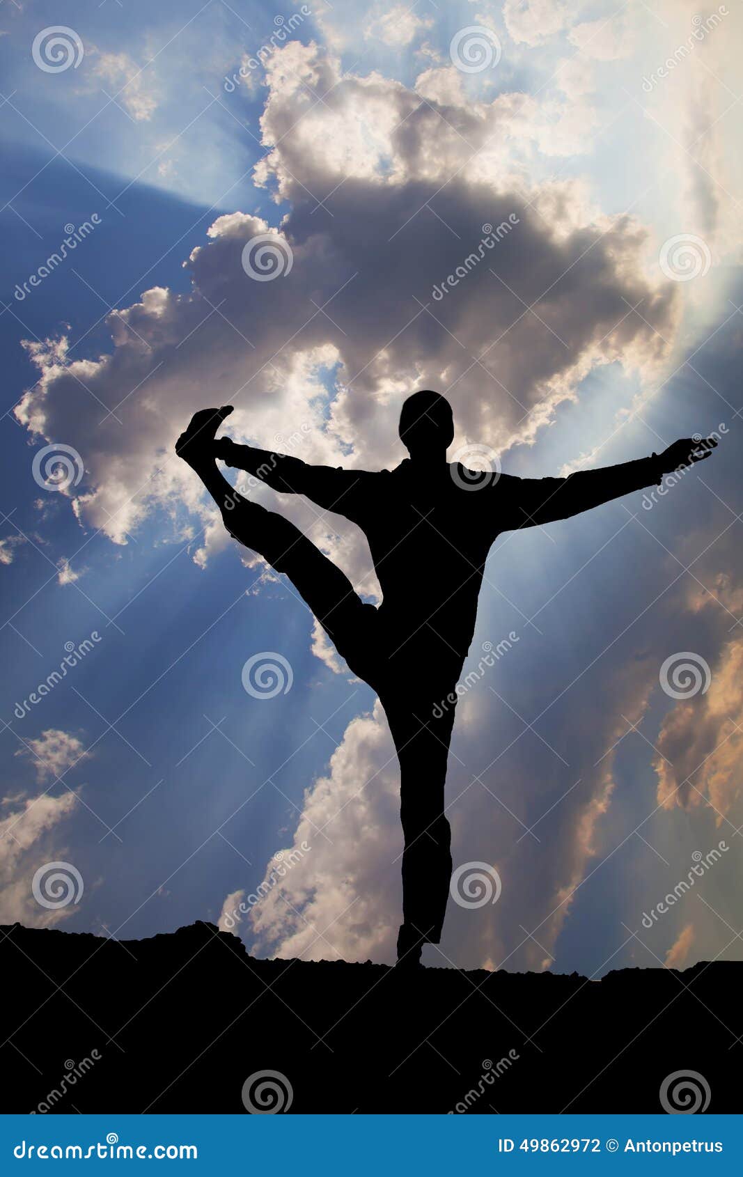 Man Balance in Yoga Tree Pose on Ocean Beach Stock Photo - Image of ...