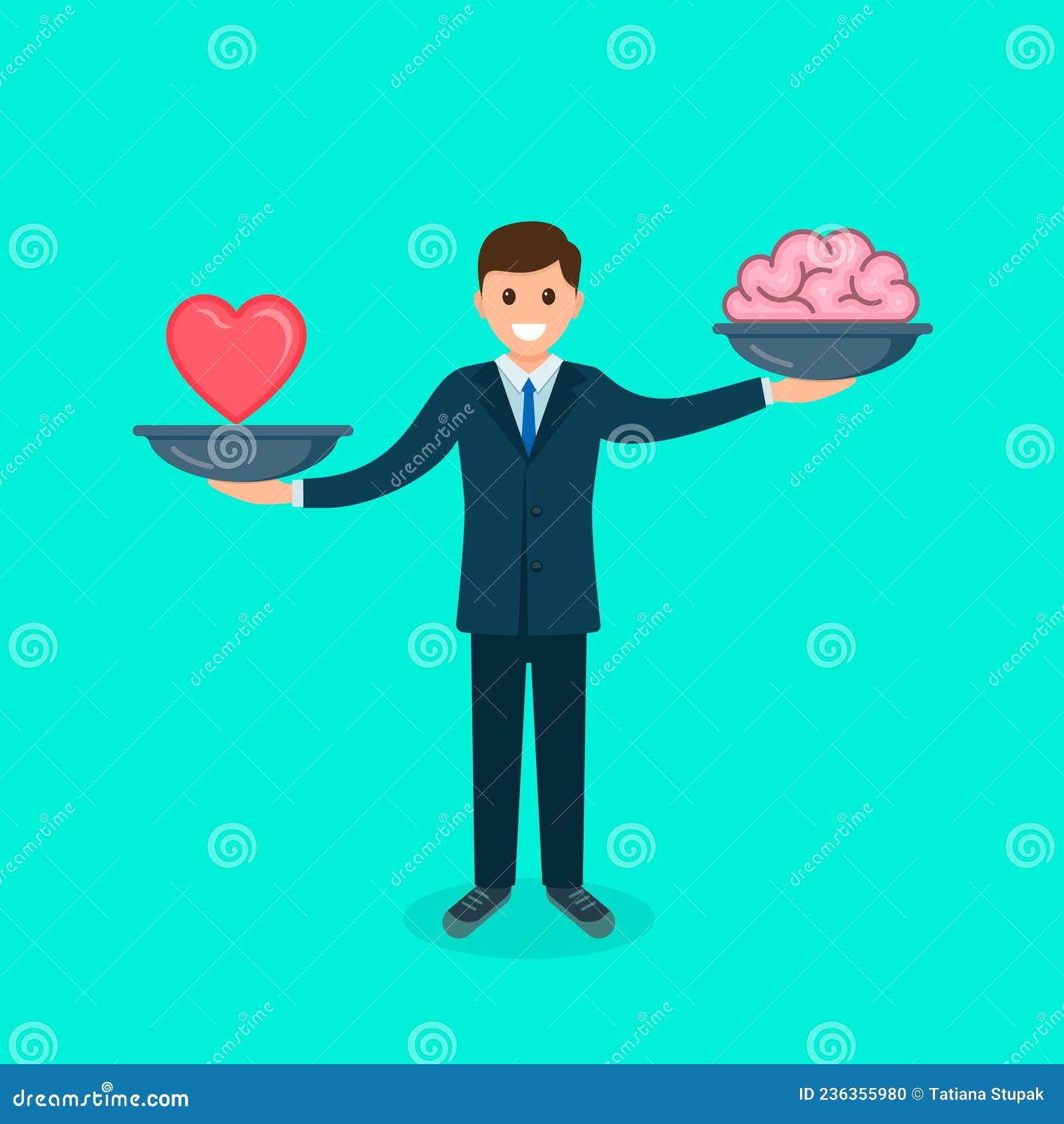 Man Balancing between Heart and Brain Illustration. Vector Conceptual ...